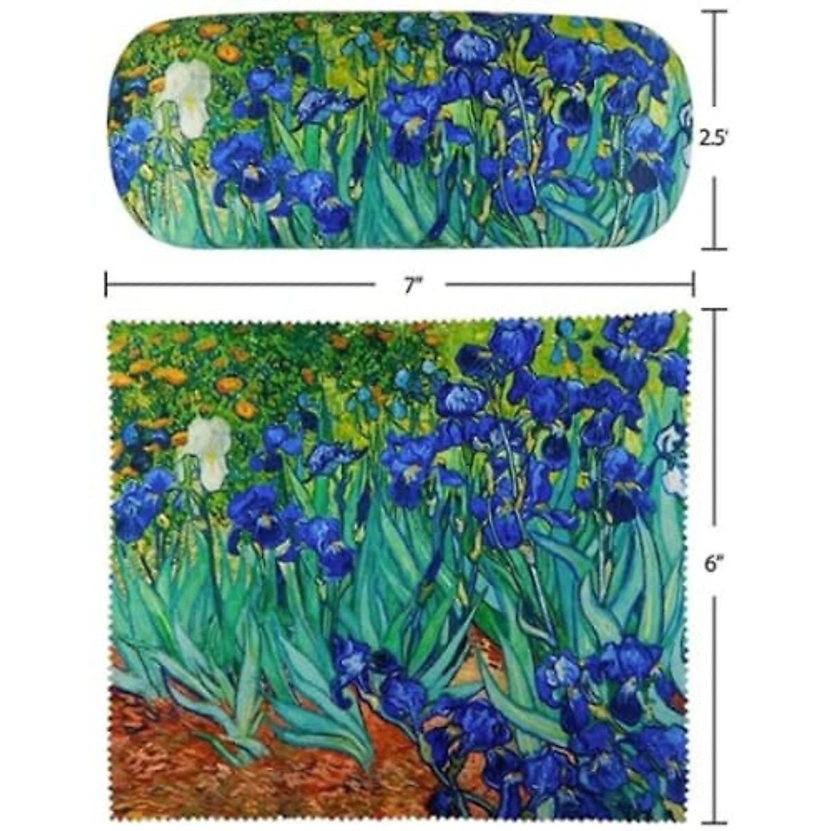 Vincent Van Gogh Painting Art Premium Quality Irises Eyeglass Case and Matching Microfiber Eyeglass Cleaning Cloth