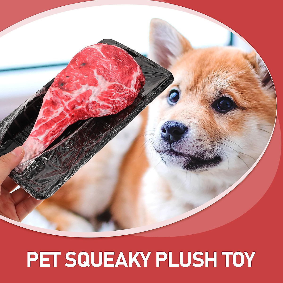 LUOZZY Plush Dog Squeaky Toy Lifelike Steak Shaped Dog Toy Interactive Dog Chew Toy for Teething Molaring Pet Supplies