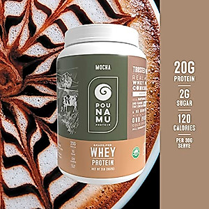 Pounamu Protein - Grass Fed Whey Protein. 365 Day Free Range, Non GMO. Sourced from New Zealand. 2lb Tub. (Mocha, 2LB)