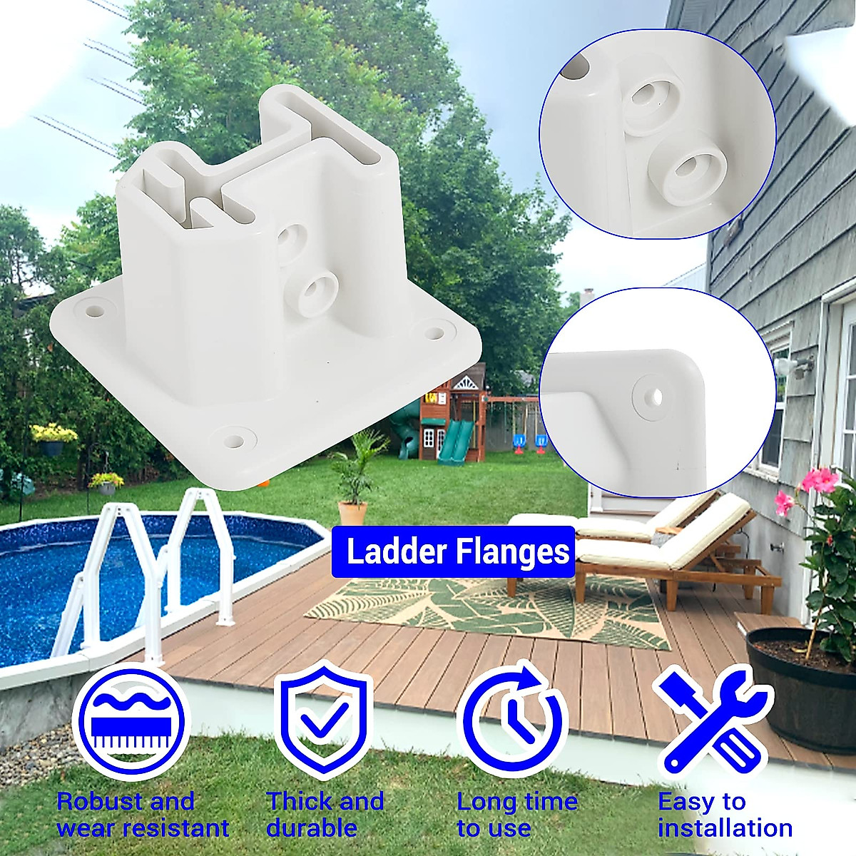 Pool Ladder Flanges for Heavy Duty Resin in-Pool above Ground Swimming Pool Ladder (2 Pack)