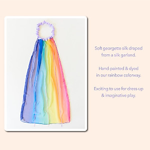 Rainbow Veil, Real Silk, 28" Long Veil with 18" Stretchy Headband | Real Natural Silk Waldorf Toys