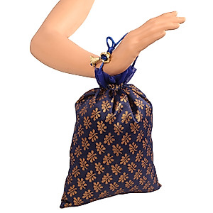 Touchstone Gorgeous Gift Wrapping bags reusable environment friendly Large Drawstring Mimosa Leaf Pattern Brocade for birthdays, wedding, return present packing set. pack of 9. 9x7 inches