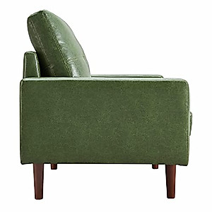 PEIHONGET Faux Leather Sofa Couch, Mid Century Modern Sofas for Living Room with High-Density Foam, Loveseat Sofa Furniture with Solid Wood Legs & Padded Cushions for Bedroom, Apartment (Green)