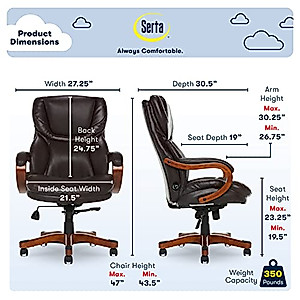 Serta Big and Tall Executive Office Chair with Upgraded Wood Accents, Win-Win Biscuit Bonded Leather
