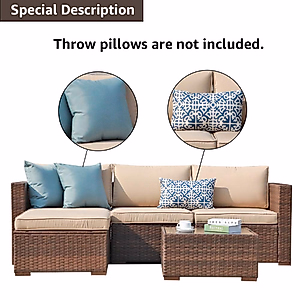 Patiorama 5 Piece Outdoor Patio Furniture Set, Outdoor Sectional Conversation Set, All-Weather Brown PE Wicker w/Beige Cushions, Outdoor Backyard Porch Garden Poolside Balcony Furniture Set