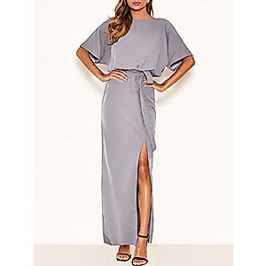ANRABESS Women's Elegant Batwing Sleeve Tie Waist Long Dresses Formal Wedding Guest Cocktail Split Maxi Dress A951-huise-M