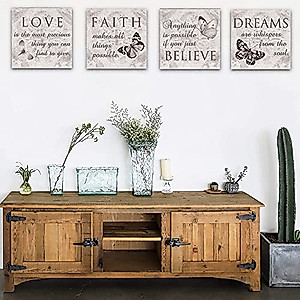 Butterfly Wall Art 4 Pcs Inspirational Quotes Love Dream Faith Believe Grey Butterfly Framed Pictures Wall Decor Butterfly Art Wall Decor Faith Canvas Wall Art for Bathroom Bedroom