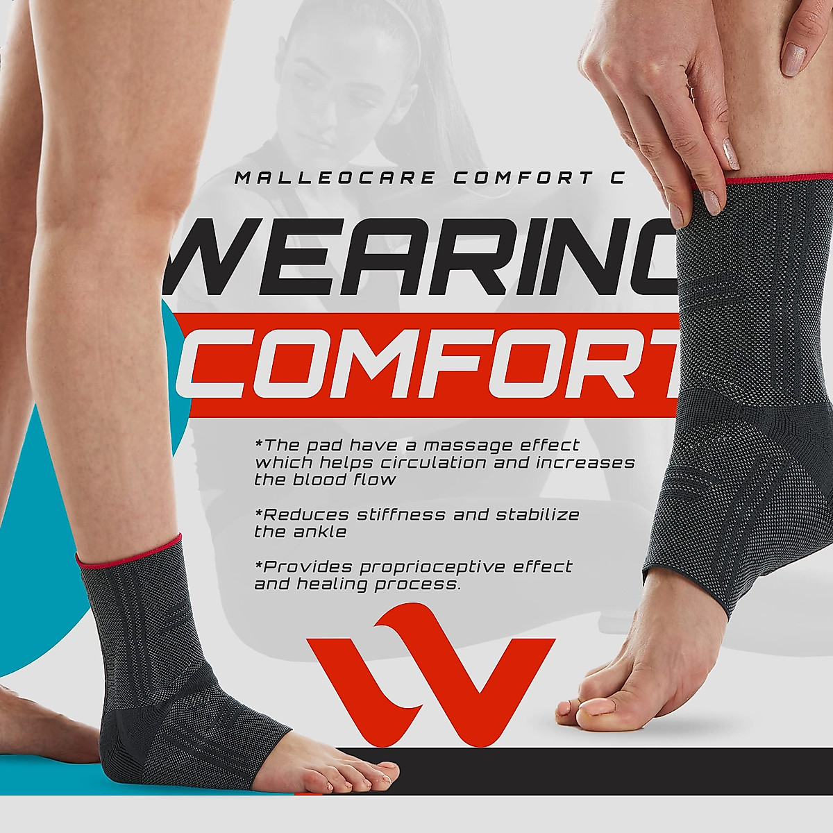 WEHR Malleocare Comfort C Ankle Compression Sleeve - Premium Ankle Support Foot Brace for Ligament Injury, Instability, Swelling – Comfortable and Breathable (X-Large)