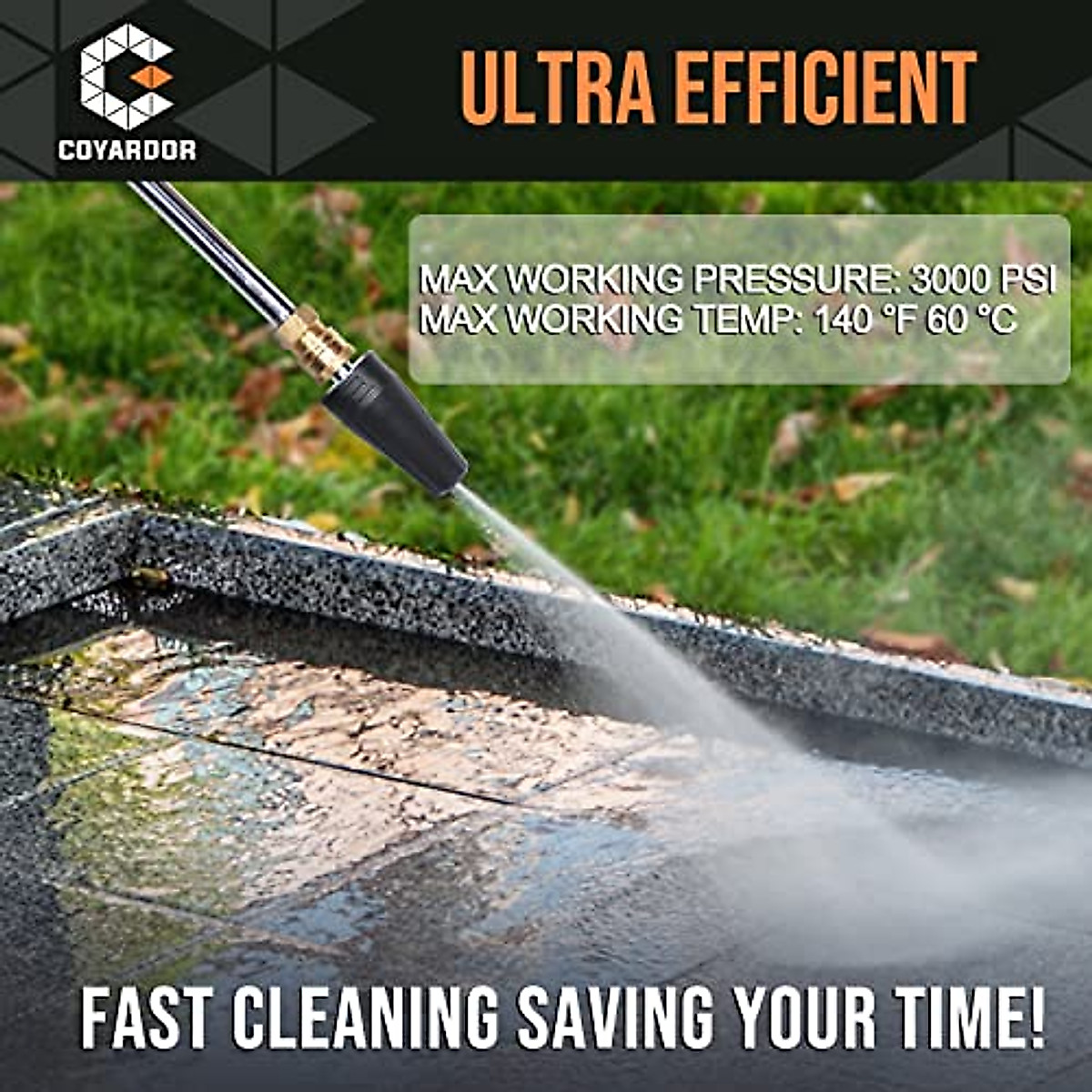 coyardor Pressure Washer Turbo Nozzle, 360° Rotating Power Washer Tips with 1/4" Quick Connect, 5 Spray Nozzle Tips Replacement for Ryobi, Karcher, Greenworks, and More (3000 PSI, 3.0 GPM)