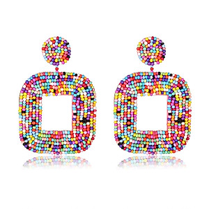XOCARTIGE Bead Drop Earrings for Women Seed Beaded Dangle Earring Studs (A Multicolored)