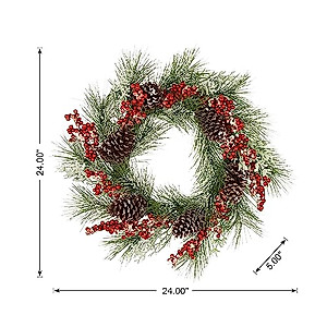 Glitzhome Christmas Artificial Wreath with Berry Pinecone for Front Door and Wall, 24" D