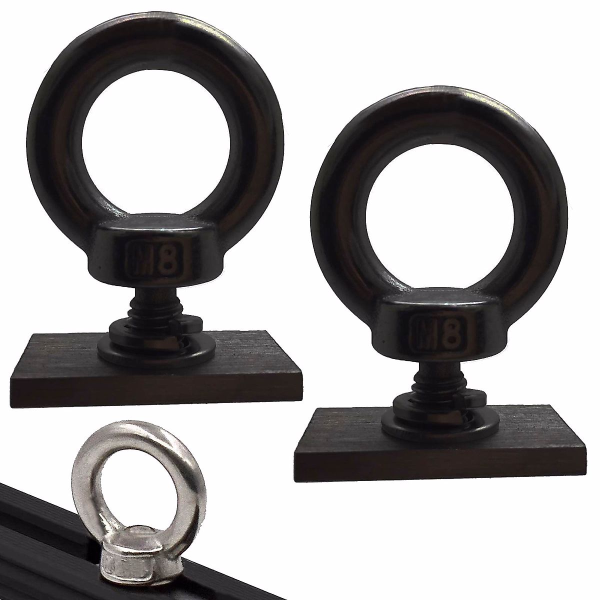 2 pack M8 Full Heavy-Duty Stainless Steel - Kayak Track Mount Rail Tie Down Eyelet to Hold Your Bungee Cord or Ropes - Quick Release Rail Tie Down Anchor - No Track - Can be Used for anchoring