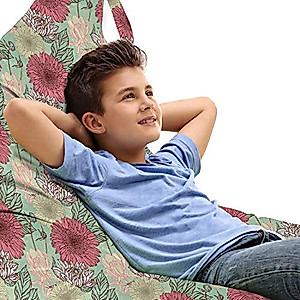 Lunarable Floral Lounger Chair Bag, Retro Style Pastel Blooming Flowers and Leaves Vintage Dramatic Pattern Boho Art, High Capacity Storage with Handle Container, Lounger Size, Multicolor