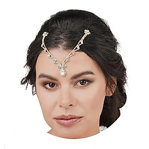 Fdesigner Bride Crystal Head Chain Wedding Rhinestone Hair Chain Pageant Prom Pendant Headpieces Jewelry Party Festival Hair Accessories for Women(Silver)