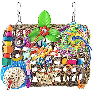 KATUMO Bird Toys, Small Parrot Foraging Toys Parakeet Climbing Mat with Toys Bird Chew Toys for Conure, Cockatiel, Lovebird, Parakeet and More Small Birds