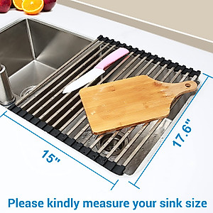 Sink Drying Rack Black Roll Up, Ohuhu 17.6" L x 15" W Over the Sink Dish Drying Rack Unique Square Tubes Stainless Steel Rolling Dish Drainers Heat-Resistant for Kitchen Counter Organizer Space Saving