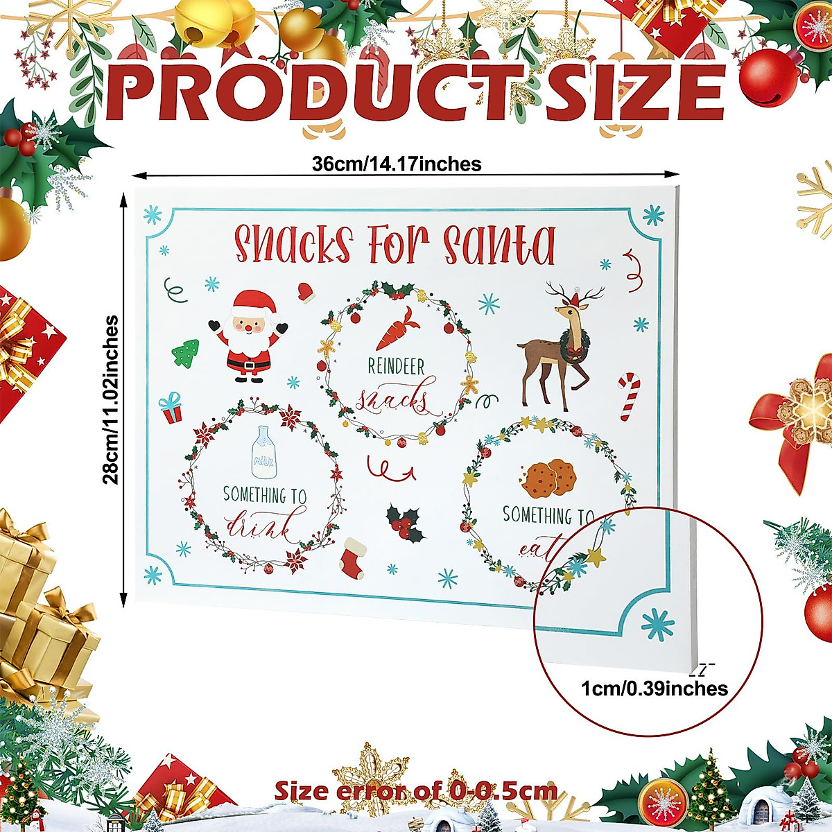 Layhit Santa Cookie Plate for Kids Christmas Cookies Plate Rectangle Wooden Santa Treat Tray Christmas Eve Tableware Putting Milk Mugs and Reindeer Snacks Cute Placemats for Xmas Decoration Supplies