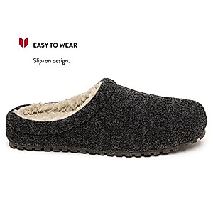 Minnetonka Men’s Corbin Slippers - Fleece-Lined Clog Crafted with Slip-On Design, Fabric Upper, Berber Lining, EVA Midsole, and Water-Resistant Materials, Black, 13