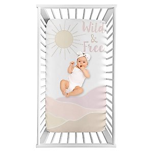 Sweet Jojo Designs Boho Desert Sun Girl Fitted Crib Sheet Baby or Toddler Bed Nursery Photo Op - Blush Pink Mauve Gold Taupe Bohemian Watercolor Mountains Southwest Nature Minimalist Wild and Free