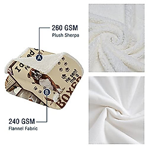 Bedmust Boxer Blankets for Medium Dog Gifts for Women Warm Lightweight Sherpa Best Friend Boxer Dog Ornament Blanket for Bed Couch Sofa (50X60 inches)