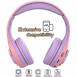 Riwbox Kids Headphones, Baosilon CB-7S Cat Kids Toddler Headphones with LED Light, 75/85/95dB Volume Limited, Kids Wireless Headphones with Mic for School/Tablet/Girls (Purple)