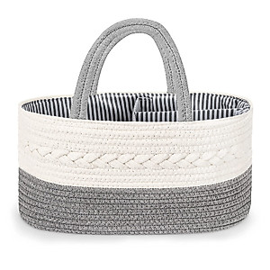 Maliton Diaper Caddy Organizer for Baby - 100% Cotton Rope Baby Basket Changing Table Diaper Storage Caddy Brown&Grey