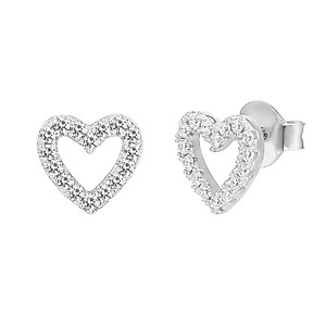 PAVOI 14K Gold Plated 925 Sterling Silver Earrings | Tiny Open Heart Stud Earrings | White Gold Stud Earrings for Women