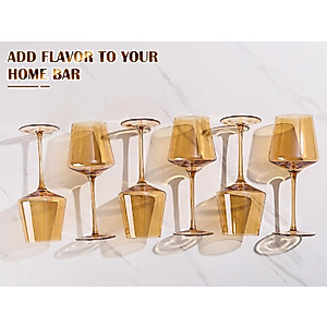 Amber Wine Glasses Set of 6-16oz Hand-Blown Amber Crystal Long Stem Wine Glasses Set, Unique Red White Wine Glasses For Home Bar,Party