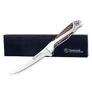 Hammer Stahl 6-Inch Boning Knife - German High Carbon Steel - Curved Flexible Blade for Boning, Filleting, and Trimming - Ergonomic Quad-Tang Handle