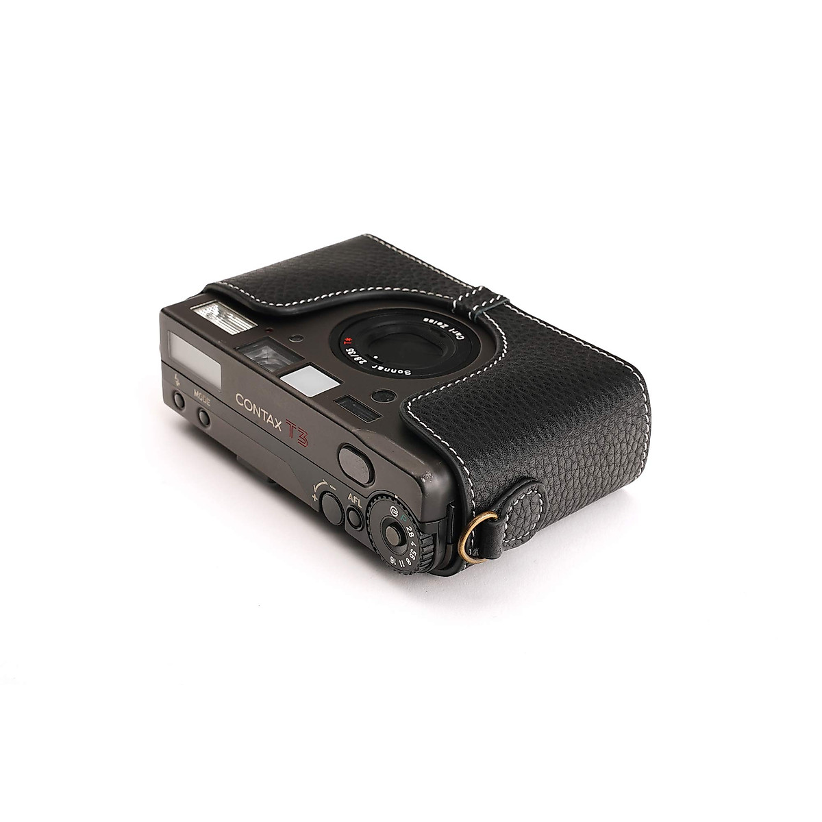 Contax T3 Case, BolinUS Handmade Genuine Real Leather Half Camera Case Bag Cover for Contax T3 Camera with Hand Strap (Black)