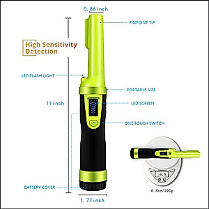 LCD Display Fully Waterproof Pinpoint Metal Detector Pinpointer - 360°Search Treasure Pinpointing Finder Probe for Adults and Kids HS10 Green with Belt Holster