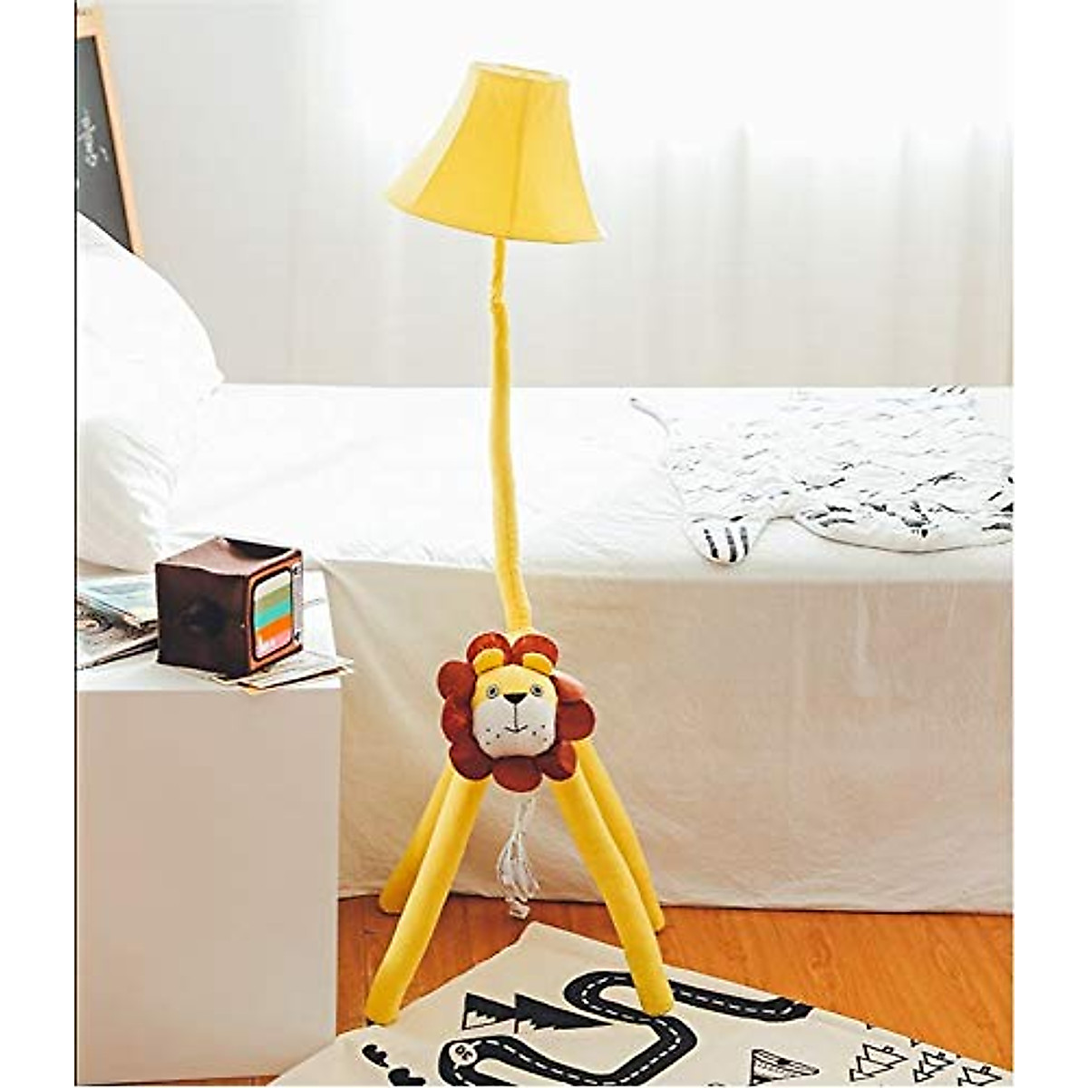 LITFAD Dimmable Floor Lamp Cartoon Lion Design 51" Tall Standing Light Modern Floor Light with Fabric Shade for Kids Room / Bedroom,Yellow
