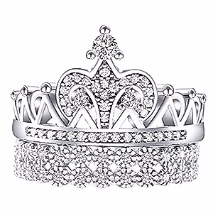 VPKJewelry 2.40 ct Real 925 Sterling Silver Wedding Engagement Crown 2 pc set Ring The best gifts for Women Ladies (7.5)