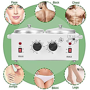 Double Wax Warmer, Professional Electric Wax Heater Hair Removal Dual Parrafin Adjustable Temperature Machine Facial Skin Equipment SPA Hair Removal Tool (White)