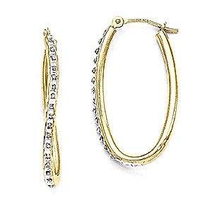 14K Yellow Gold Diamond Oval Twisted Hoop Earrings
