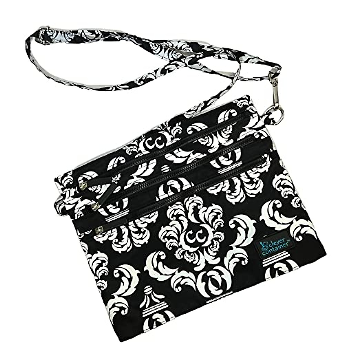 RoomForLife - Trendy Crossbody Quad Zipper Bag - Color : Damask Black - Handbag - Purse - Compact bag