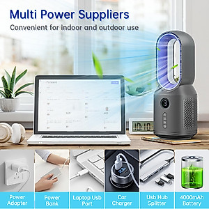 Desk Fan, Portable Bladeless Fan 13 Inch Small Quiet Cooling Office Fan,106° Oscillation, LED Display, 3 Wind Speeds&3 Light Modes Personal Battery Operated Table Fan for Home, Office, Bedroom,Travel