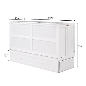 SmartEdge Queen Size Mobile Murphy Bed with Drawer, Little Shelves on Each Side, Wood Queen Size Bed Frame, Space-Saving Folding Bed, No Box Spring Needed, White