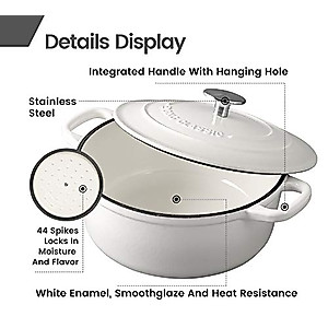 EDGING CASTING Dutch Ovens Enameled Cast Iron Covered 5.5 Quart Dutch Oven with Dual Handle for Bread Baking, White
