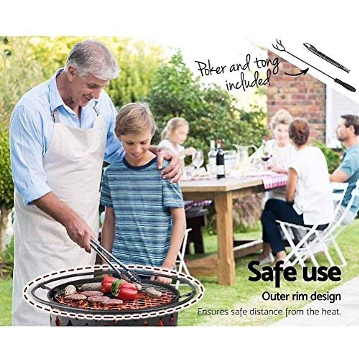 LEAYAN Garden Fire Pit Portable Grill Barbecue Rack Pits Fire Bowl with Handles,Removable Metal Fire Basket with Fire Fork, Patio Garden Multifunctional Fire Pit for Heating/BBQ for Camping