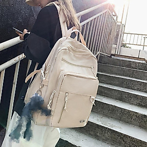 Laptop Backpack Cute Mesh Pockets Aesthetic School-Bag for Work Backpack for Women Travel Bag Large Capacity Day Pack (White)