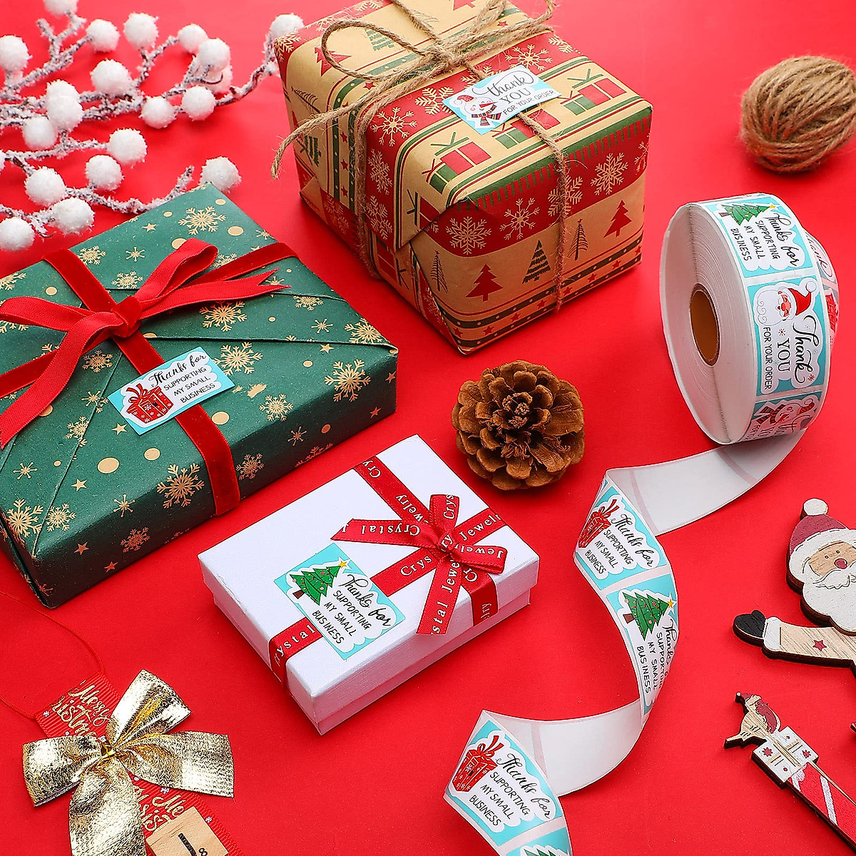 1000 Pieces Thank You Christmas Stickers Thank You for Your Order Sticker 1.6 x 1 Inch Thank You Seal Stickers for Christmas Cards Present Boxes Envelopes Party Favors (Cute Style)