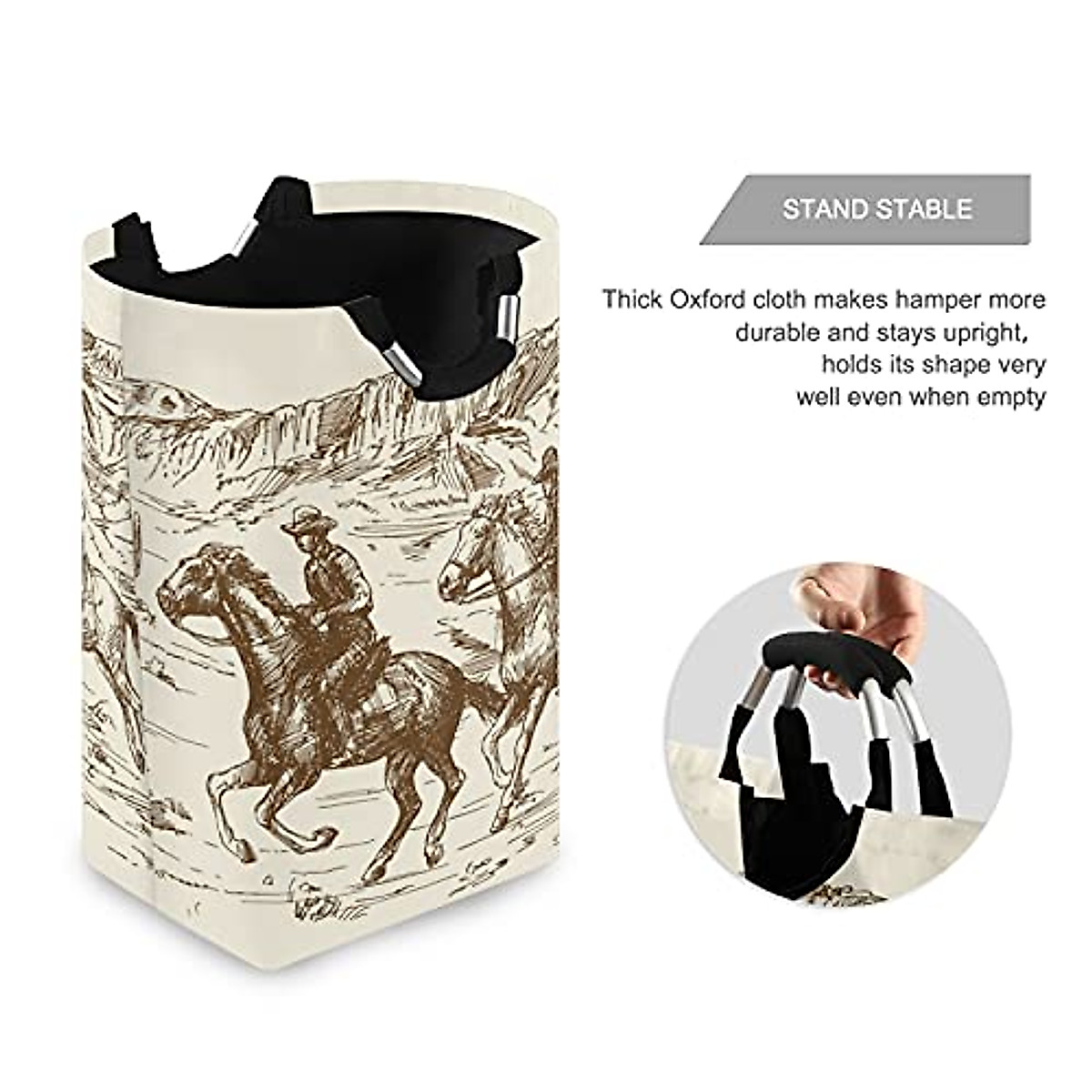 WELLDAY Laundry Hamper with Handle Western Desert Cowboy Laundry Baskets Foldable Dirty Clothes Basket Large Storage Laundry Organizer