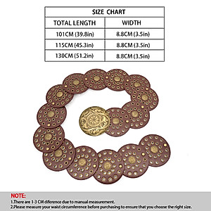 WULIQIUQIU Wide Disc Belt for Women Boho Concho Leather Belts Vintage Western Waist Belt 115CM Brown