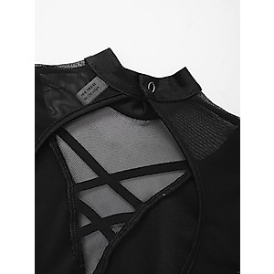 JanJean Kids Girls One Piece Gymnastic Ballet Dance Leotard Long Sleeve Mesh Wings Cape Leotard Athletic Gym Yoga Bodysuit Black 16 Years