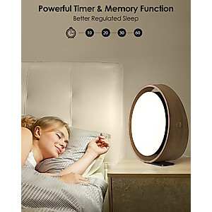 ALBINA Light Therapy Lamp, UV-Free 10,000 Lux Full Spectrum Happy Mood Lamp with RF Remote Control, Wooden Round Frame Sunlight Lamp for Home with Adjustable Color, Brightness, Timer, Memory