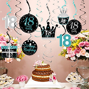 18th Birthday Decorations for Girls Teal Silver Black 18th Birthday Hanging Swirls 18th Birthday Decorations for Teal Silver 18 Years Old Party Supplies for Her