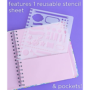 Steel Mill & Co Writing and Drawing Journal, Cute Floral Spiral Notebook with 160 Lined Pages, Art Journal with Reusable Stencil, Summer Garden