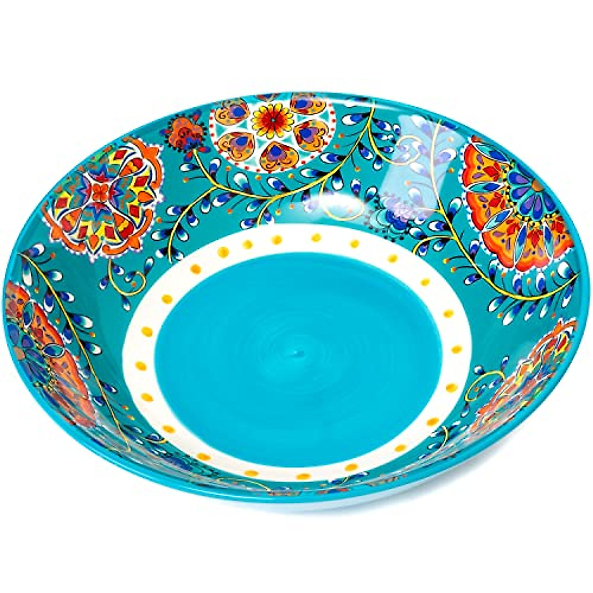 MICROWAVE SAFE Holiday Christmas DInner Ceramic Large Serving Bowl Pasta Bowl Fruit Bowl Salad Bowl Party Holiday Bohemian Talavera Spanish Influenced Design (Turquoise)