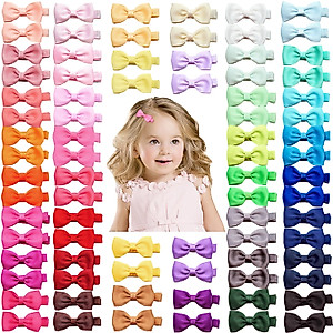 JOYOYO 80PCS 2'' Baby Hair Bows Clips Fully Lined Boutique Grosgrain Ribbon Mini Bows for Girls Teens Infants Kids Toddlers Newborn
